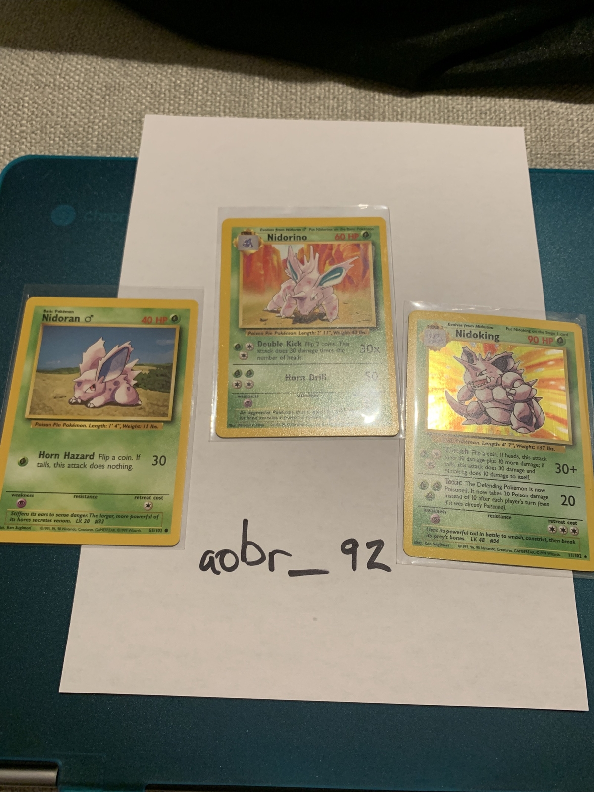 Nidoking Base Set Holo + Nidorino Base Set + Nidoran Base Set Pokémon ...