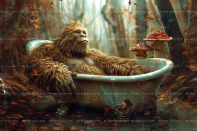 BIGFOOT in BATHTUB FINE ART PRINT, Sasquatch Poster, Fantasy Wall Decor ...