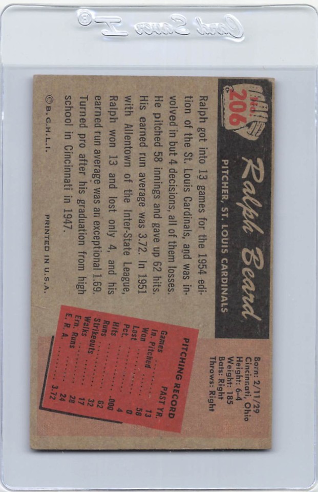 1955 Bowman #206 Ralph Beard Cardinals VG/EX *2826 | eBay