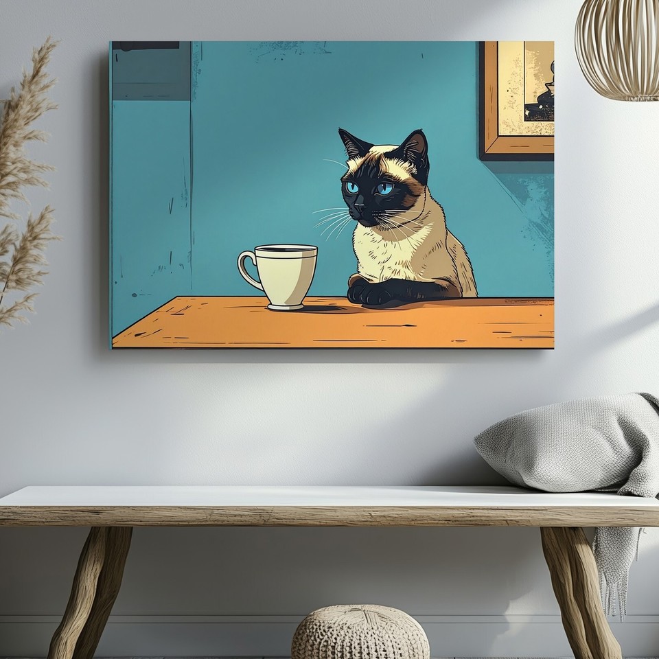 Pop-Art Siamese Cat Contemplative Cat With Teacup In Bold Colors When ...