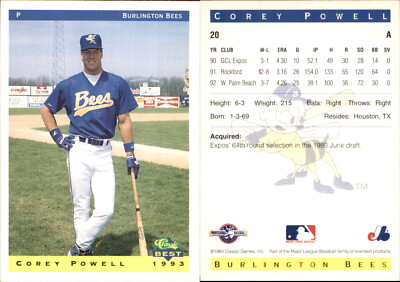 Corey Powell 1993 Classic Best Burlington Bees #20 RC FREE SHIP ...