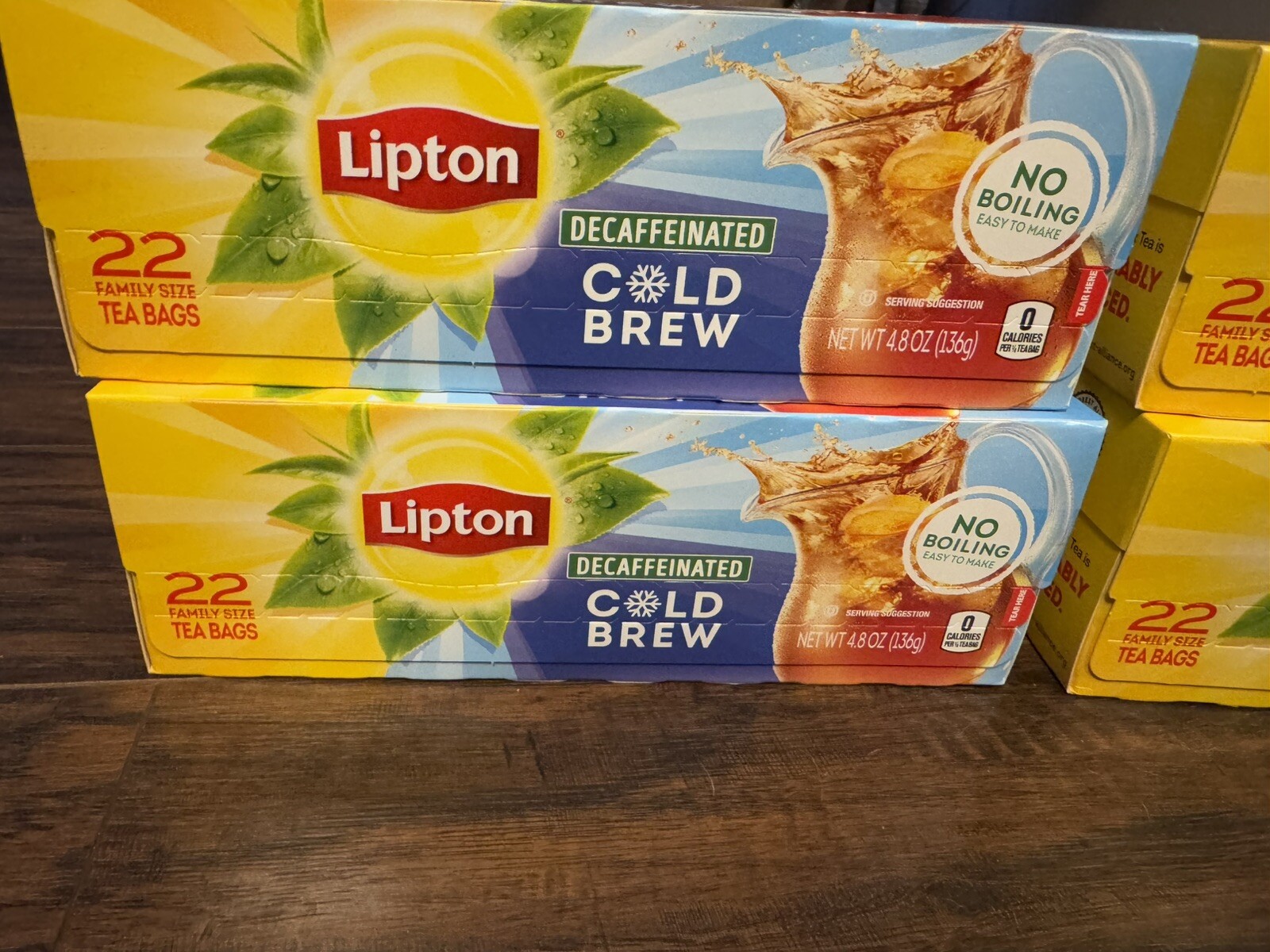 4 Boxes Lipton Family Size COLD BREW Iced Black Tea Decaffeinated Tea ...