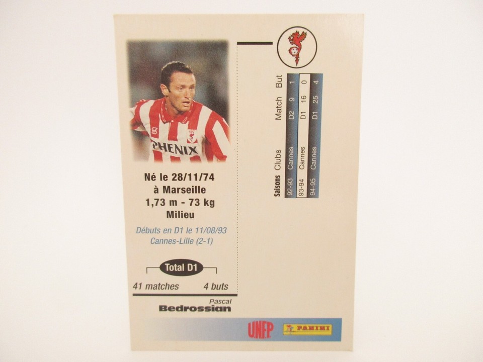 Carte PANINI Official Football Cards 1996 N°009 Pascal Bedrossian ...
