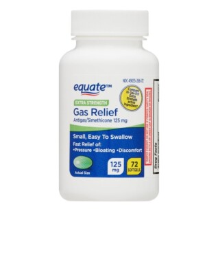 Equate Gas Relief Simethicone 125 mg Extra Strength Softgels 72 Count ...