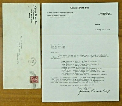 J. Louis Comiskey Signed Letter Chicago White Sox Letterhead with ...