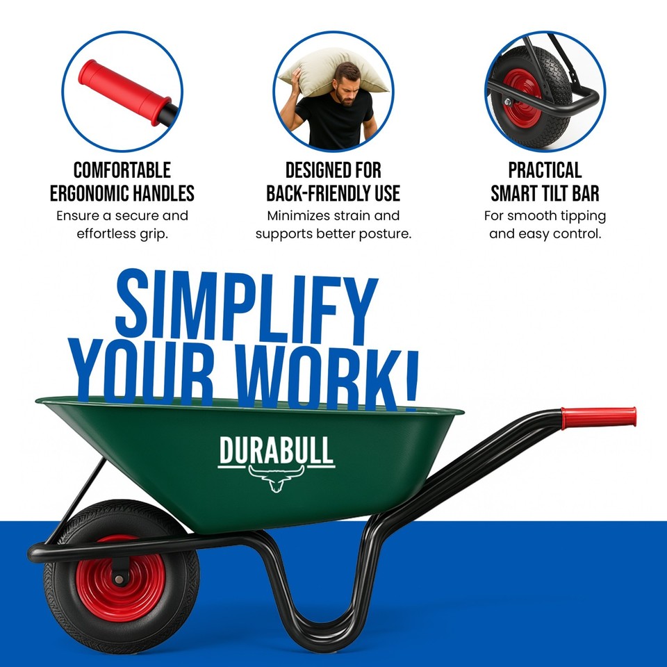 Heavy Duty Garden Wheelbarrow 100L 250KG Trolley Cart Pneumatic Tyre ...