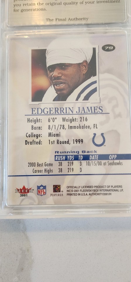 2001 FLEER AUTHORITY FOOTBALL CARD #79 EDGERRIN JAMES INDIANAPOLIS ...