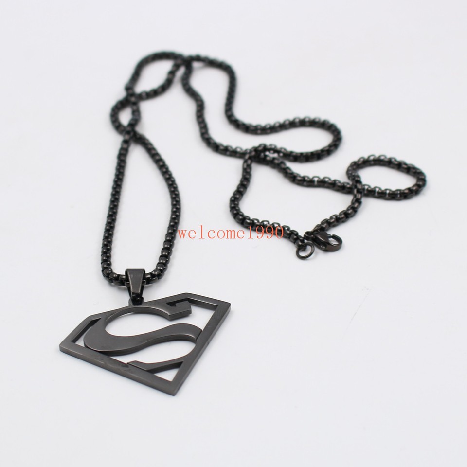 3 Color Stainless Steel Superman symbols Pendant Rolo Chain Necklace ...