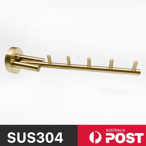 Brushed Gold Round Adjustable Towel Hook Foldable Wall Mounted 5 hooks ...