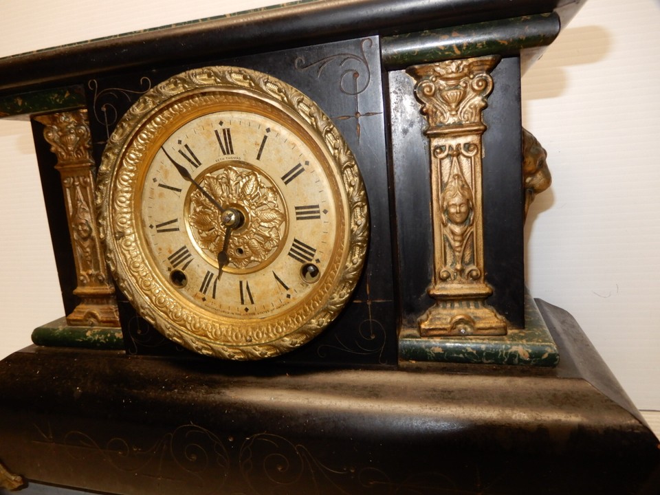 ANTIQUE SETH THOMAS FAUX SLATE EGYPTIAN REVIVAL MANTLE CLOCK | eBay