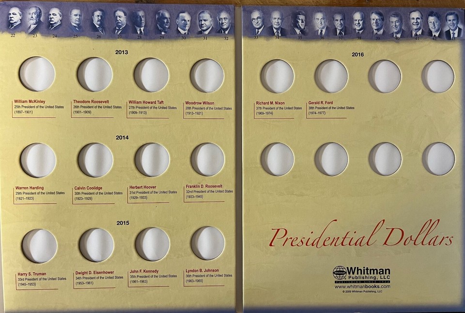 Presidential Dollars - Official Whitman Coin Collectors Folder 44 Holes ...