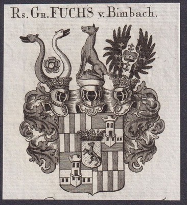 Fuchs V.Bimbach Emblem Coat of Arms Adel Heraldry Copperplate Engraving ...