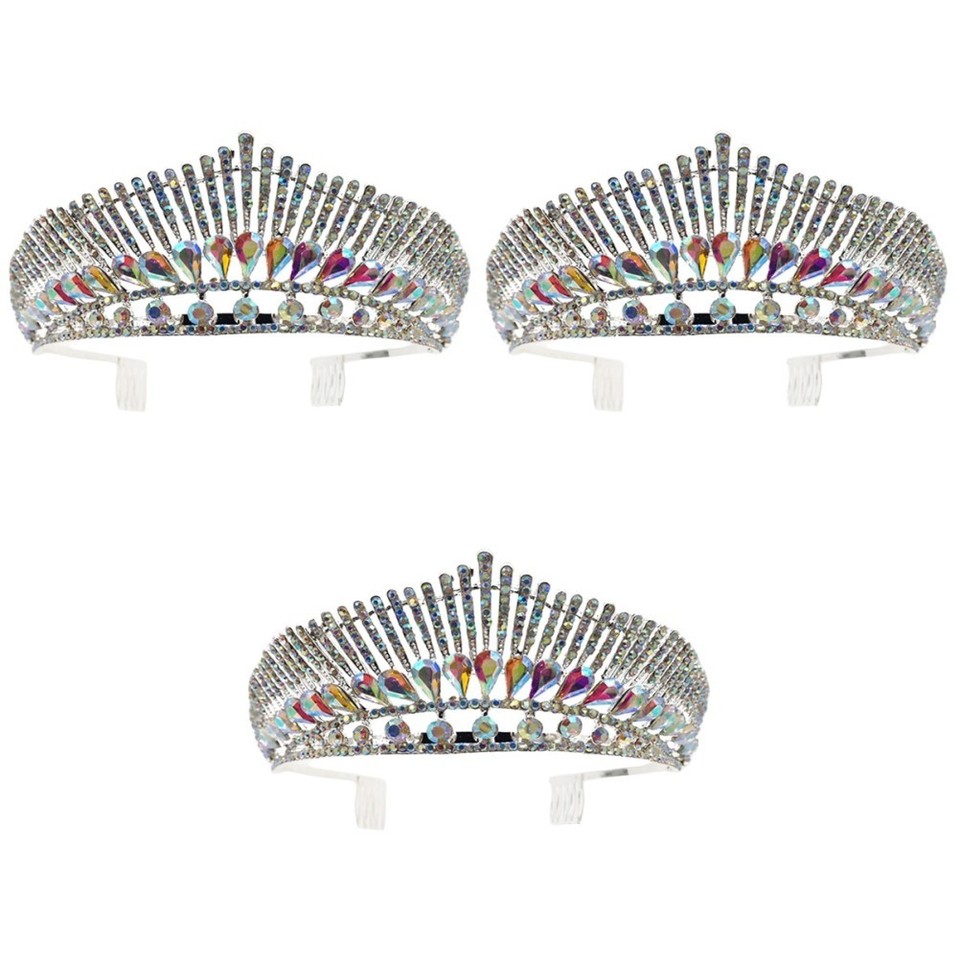 3 pcs Design Crown Decor Creative Rhinestone Headdress Fashion Wedding ...