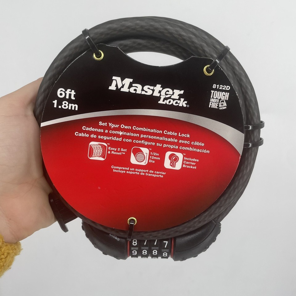 NEW Master Lock 6' x 1/2" 1.8 Meter Resettable Combination Cable Bike ...