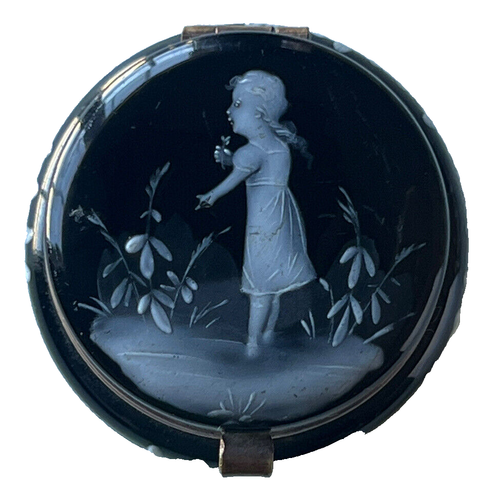 Mary Gregory Antique Pill Snuff Box Amethyst Glass Hinged Lid Hand ...