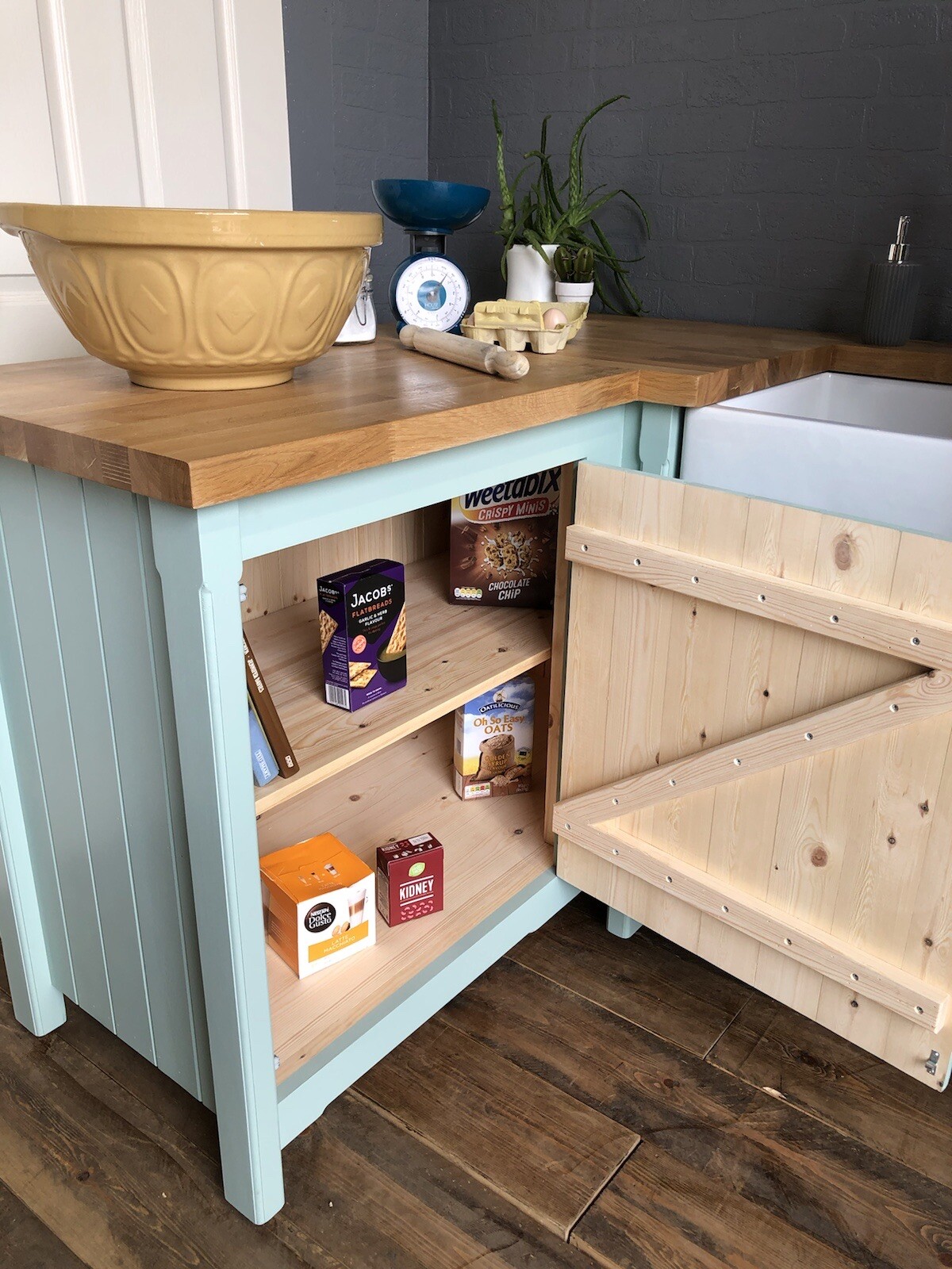 Handmade rustic wooden solid pine freestanding corner Belfast butler ...