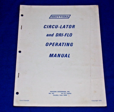 Vtg. 1972 SHIVVERS Circu-lator and Dri-flo Operating Manual, F1014OP | eBay