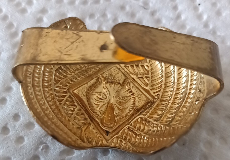 Vtg Collectible Boy Cub Scout Wolf Neckerchief Scarf Slide Clip Gold ...