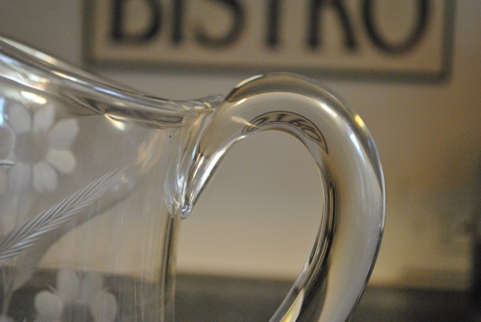 Vintage Clark Crystal Pitcher with Etched Flowers - Signed | eBay