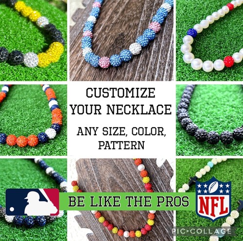 (CUSTOM SIZES) MLB Inspired Rhinestone Beaded Baseball Necklace (16” 18 ...