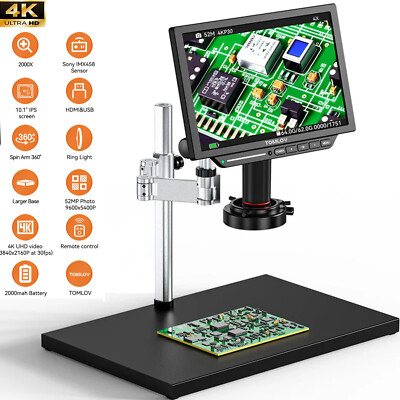 TOMLOV 4K Digital Microscope 2000X Spin Arm Stand 10.1" 52MP Coin ...