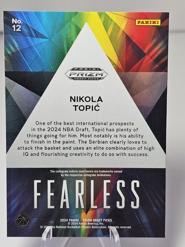 2024 Panini Prizm Draft Picks Nikola Topic #12 RC Fearless | eBay