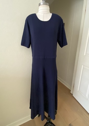 Commonroy Navy Blue Short Sleeve stretchy Midi Dress w/scoop Neckline ...