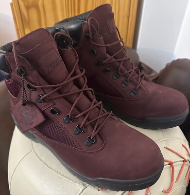 Timberland Field Boot 6" Fabric and Leather Waterproof Dark Red Nubuck ...