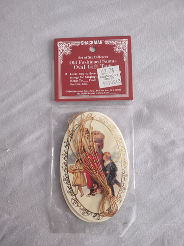 6 Different OVAL SANTAS GIFT TAGS w Gold Strings - 1986 - SHACKMAN ...