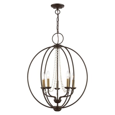 Livex Arabella 5 Light Globe Chandelier, Bronze/Brass/Clear Crystals ...