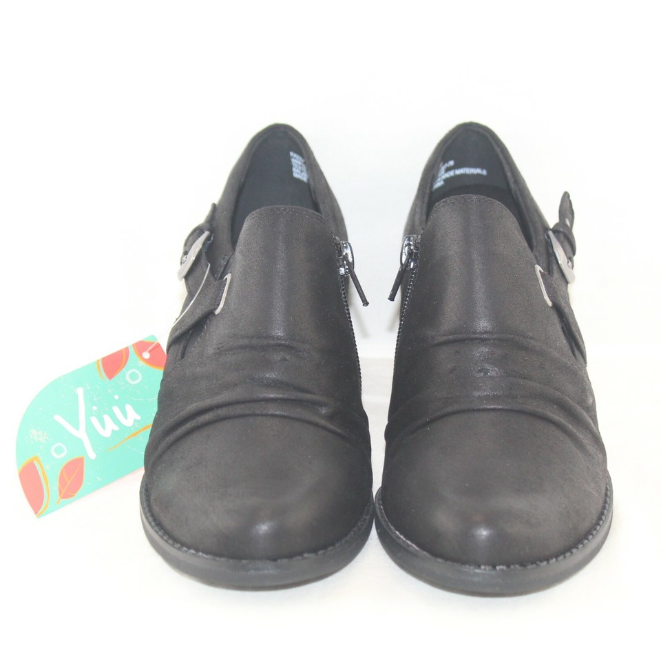 YUU RAZZY women's zip up dress shoes size 7 M black fabric upper block ...