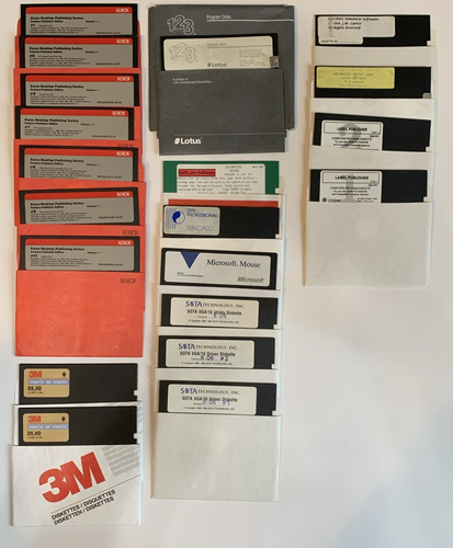 Vintage Lot of 20 - Assorted 5.25" Floppy Disks Lotus 123 Xerox MS-DOS ...