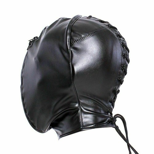 PU Leather Padded Hood Blindfold Head Harness Mask Binding Headgear ...