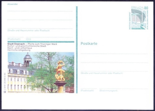 Germany 1993 mint Postcard, town Eisenach known for Wartburg Castle ...