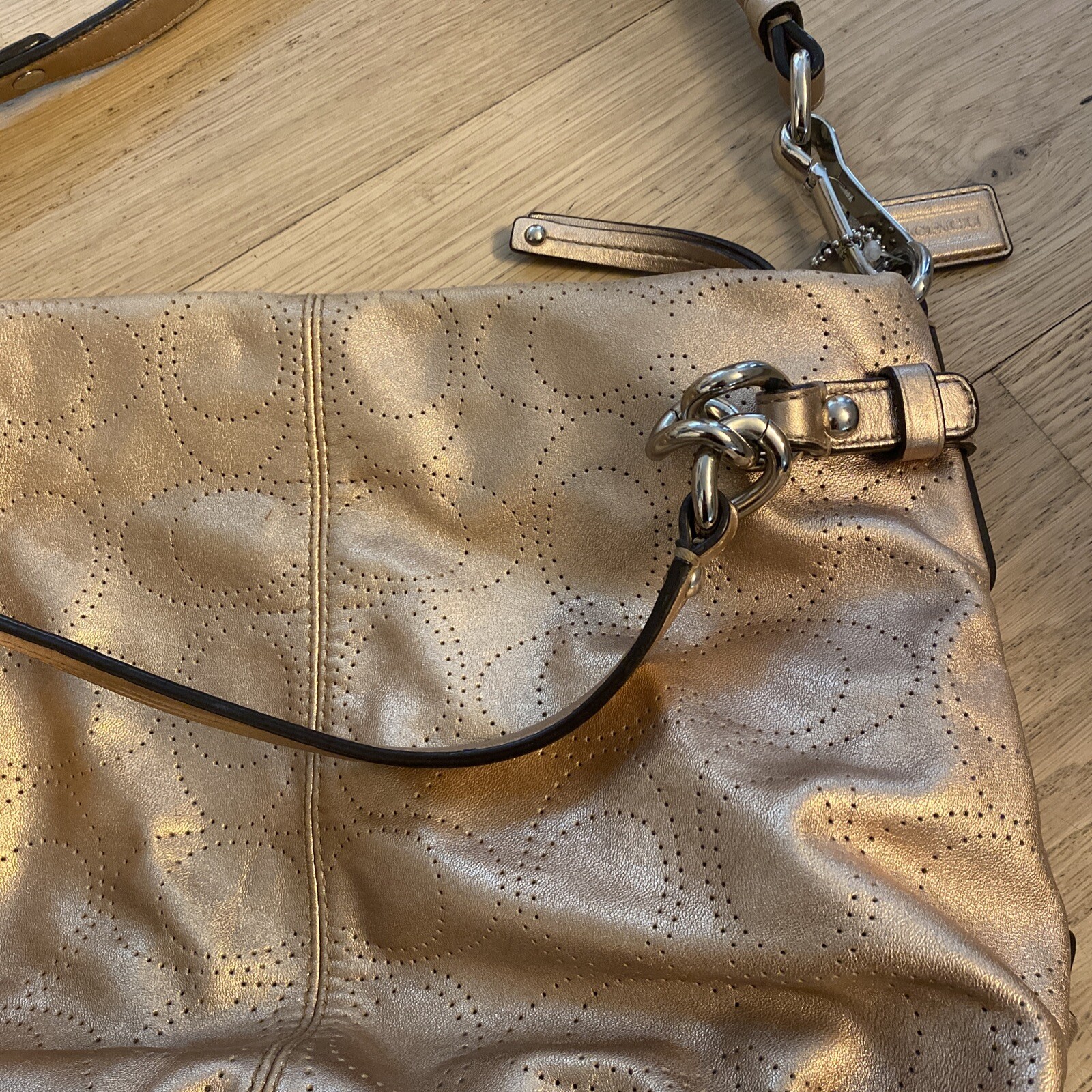 COACH BROOKE ROSE GOLD PERFORATED LOGO Leather Handba… - Gem