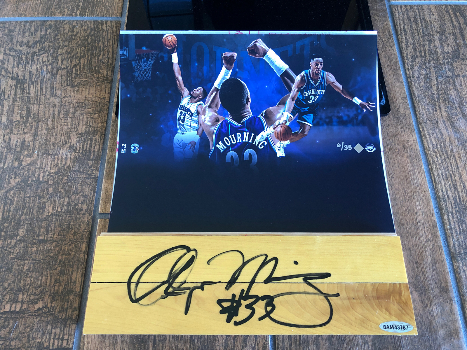 Alonzo Mourning Signed Autographed 3X10 Floor Piece Display Hornets ...