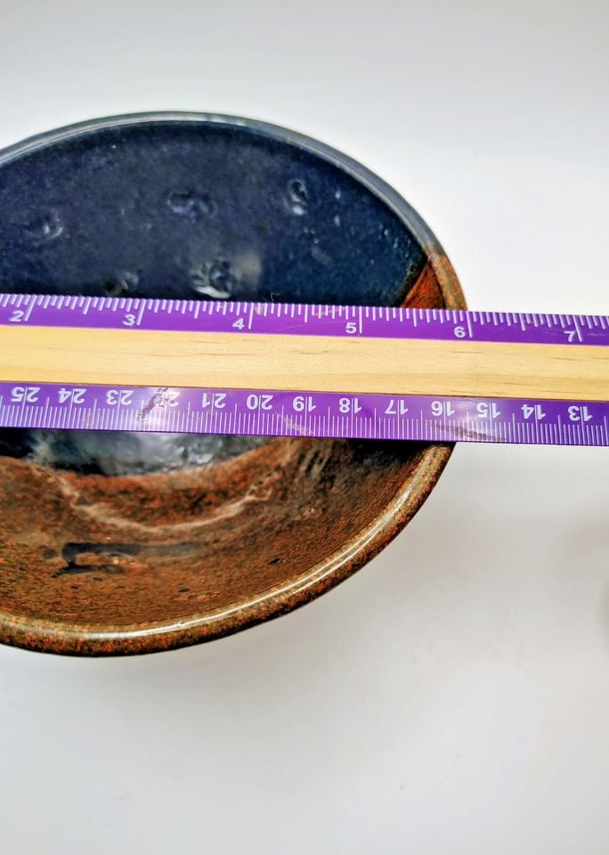 Signed Art Pottery Bowl Blue Brown Glaze with Imprint inside Soup Ceral ...