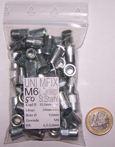 50 Stahl Nietmutter M6 kleiner Senkkopf gerändelt Blindnietmuttern ...