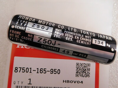 Honda Monkey Z50 Typenschild frame plate registered number | eBay
