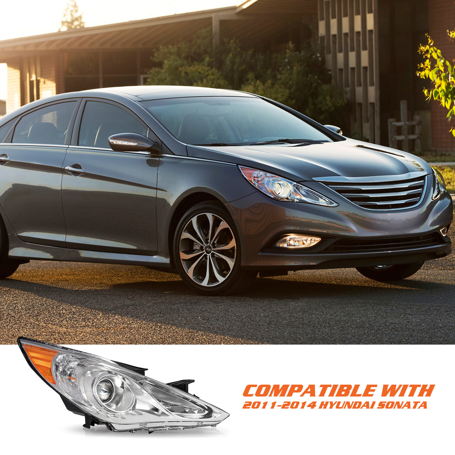 For 2011-2014 Hyundai Sonata Chrome Housing Headlight Assembly ...