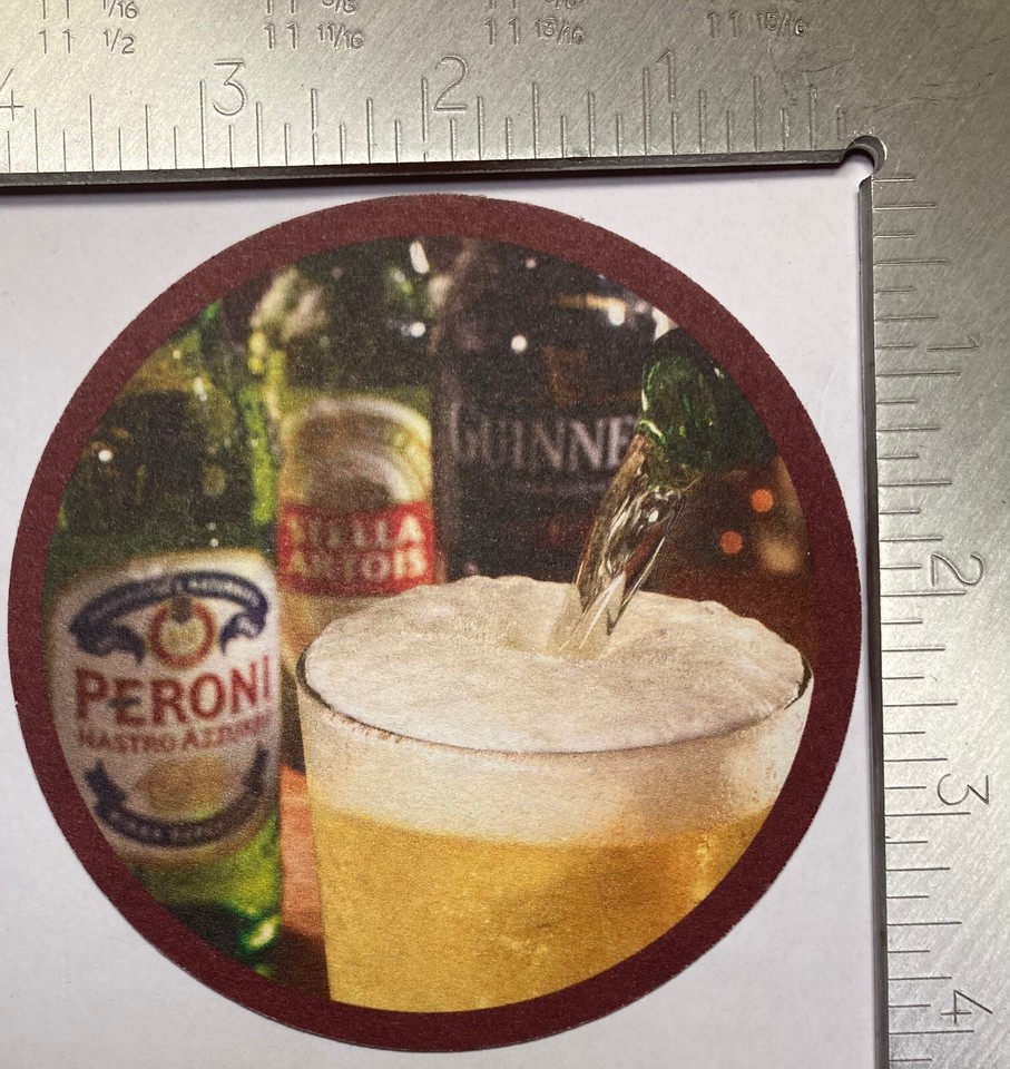 INDULEGENT MARTINIS. PERONI.STELLA.GUINNESS 4 INCH ROUND BEER COASTER ...