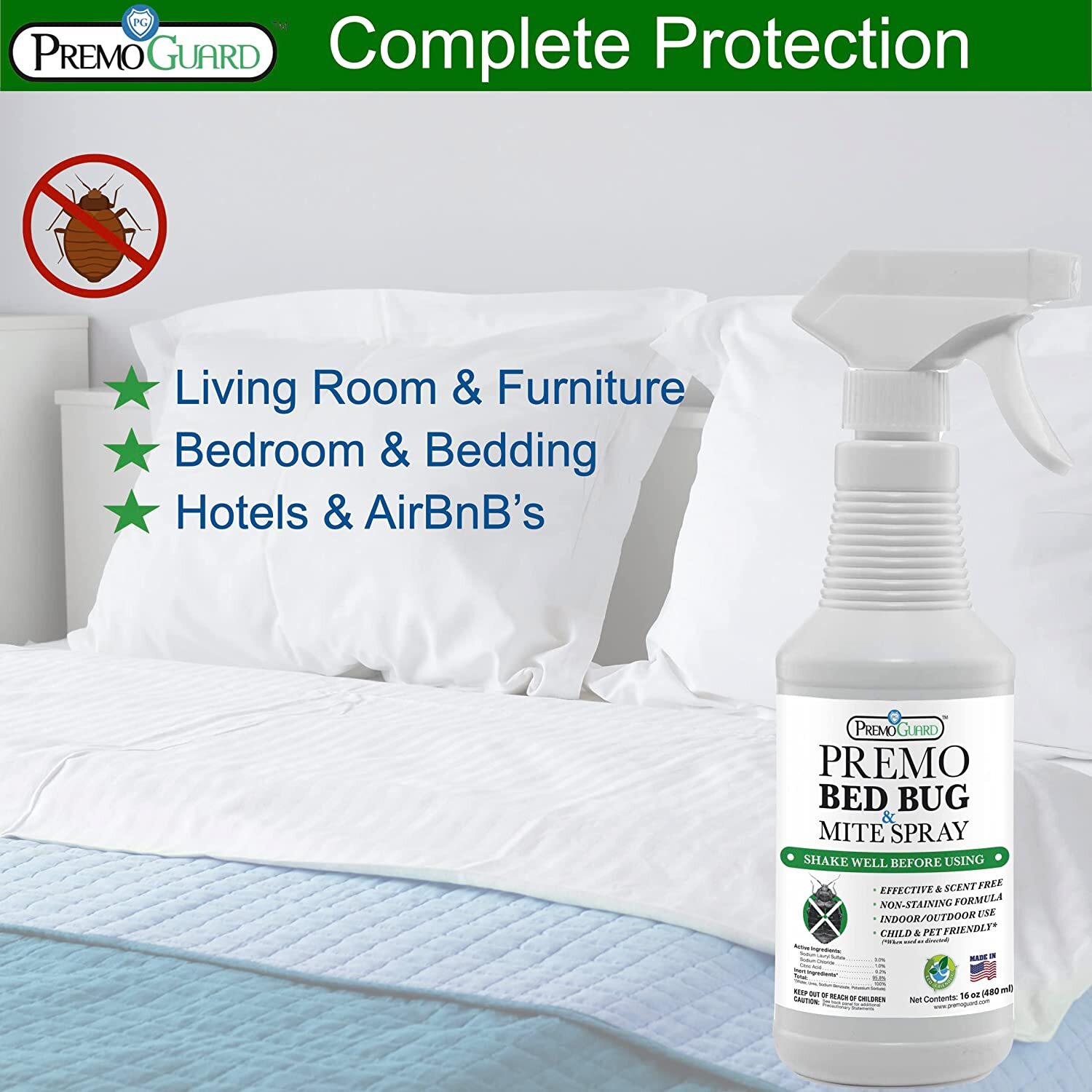 Bed Bug & Mite Killer - 16 oz - All Natural Non Toxic - Premo Guard | eBay