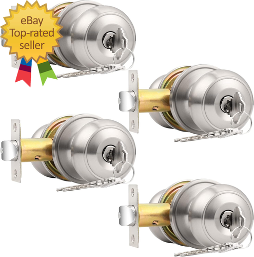 (4 Pack Keyed Alike Locks Entry Door Knobs Exterior Entrance Locksets ...