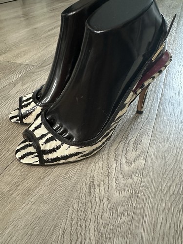 Kate Spade New York Black & White Zebra Patent Leather Slingback Heels ...