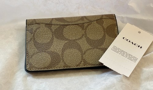 NWT Coach Mens ID Wallet Khaki Bifold Slim Card Case Signature Canvas ...