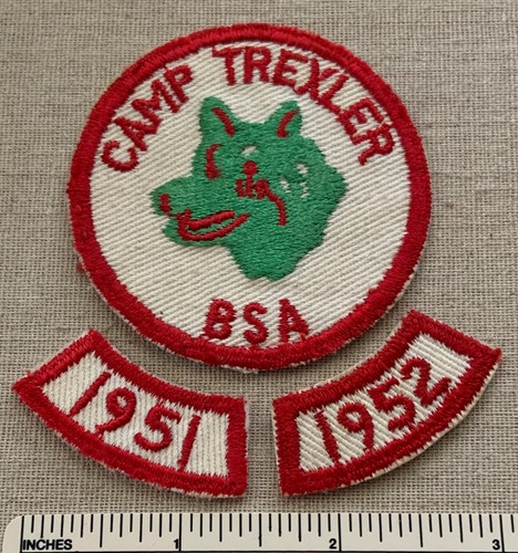 Vintage 1951 & '52 CAMP TREXLER Boy Scout Red & White PATCHES BSA Year ...