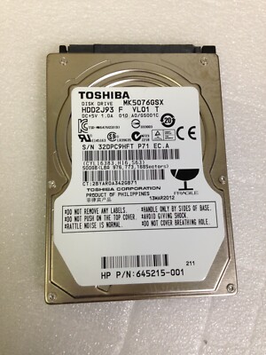 Toshiba MK5076GSX, A0/GS001C, HDD2J93 F VL01 T, 500GB SATA 2.5'' Laptop ...