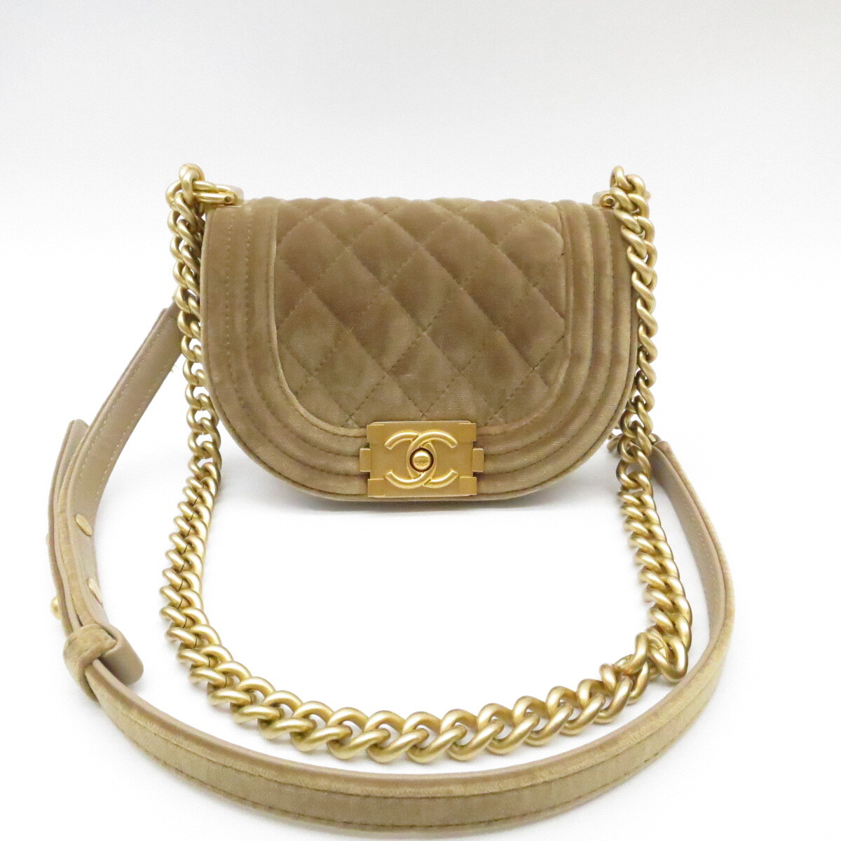 Authentic CHANEL CC Small Boy Messenger Bag Light Brown Authentic CHANEL CC Small Boy Messenger Bag Light Brown
