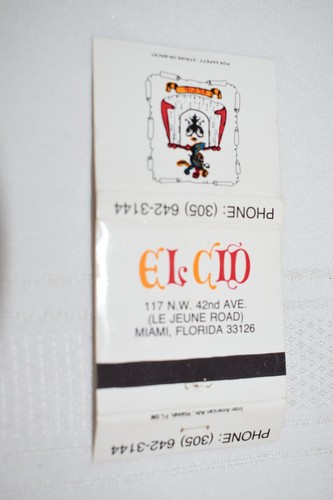 El Cid Restaurant Miami Florida 30 Rear Strike Matchbook Cover | eBay