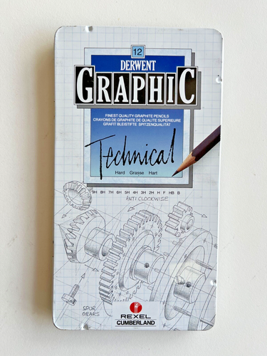 DERWENT GRAPHIC HARD 12 PENCIL VINTAGE TIN 9H 8H 7H 6H 5H 4H 3H 2H H F ...